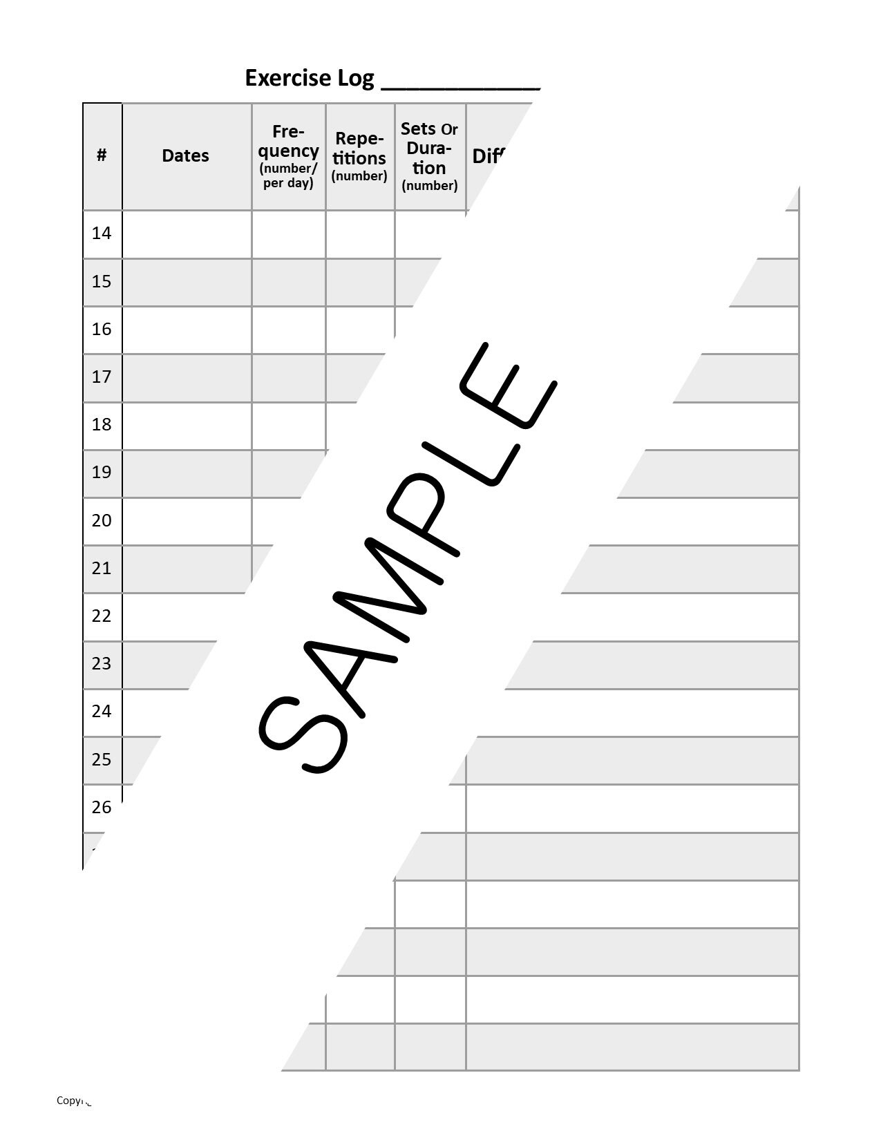 EXERCISE Log/ Physical Occupational THERAPY Log/ Fitness Log/ Tracker ...