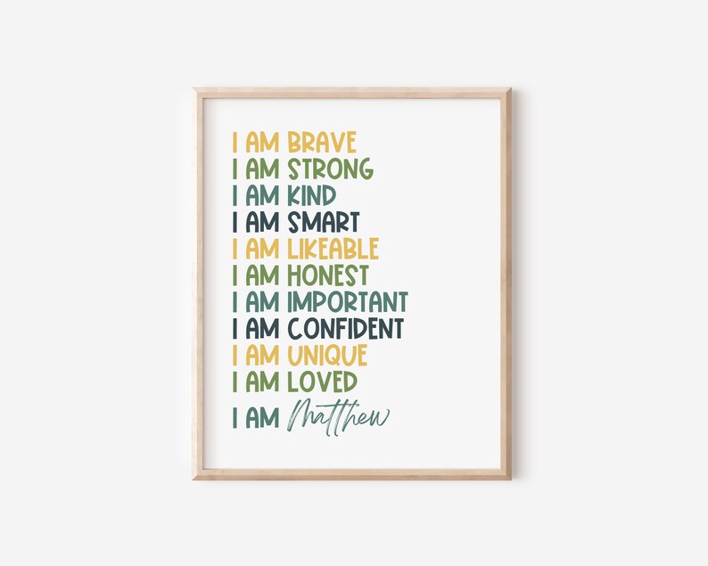 I Am, Positive, Affirmations, Personalized, Nursery Print, Childs Print ...