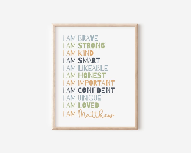 I Am, Positive, Affirmations, Personalized, Nursery Print, Childs Print ...