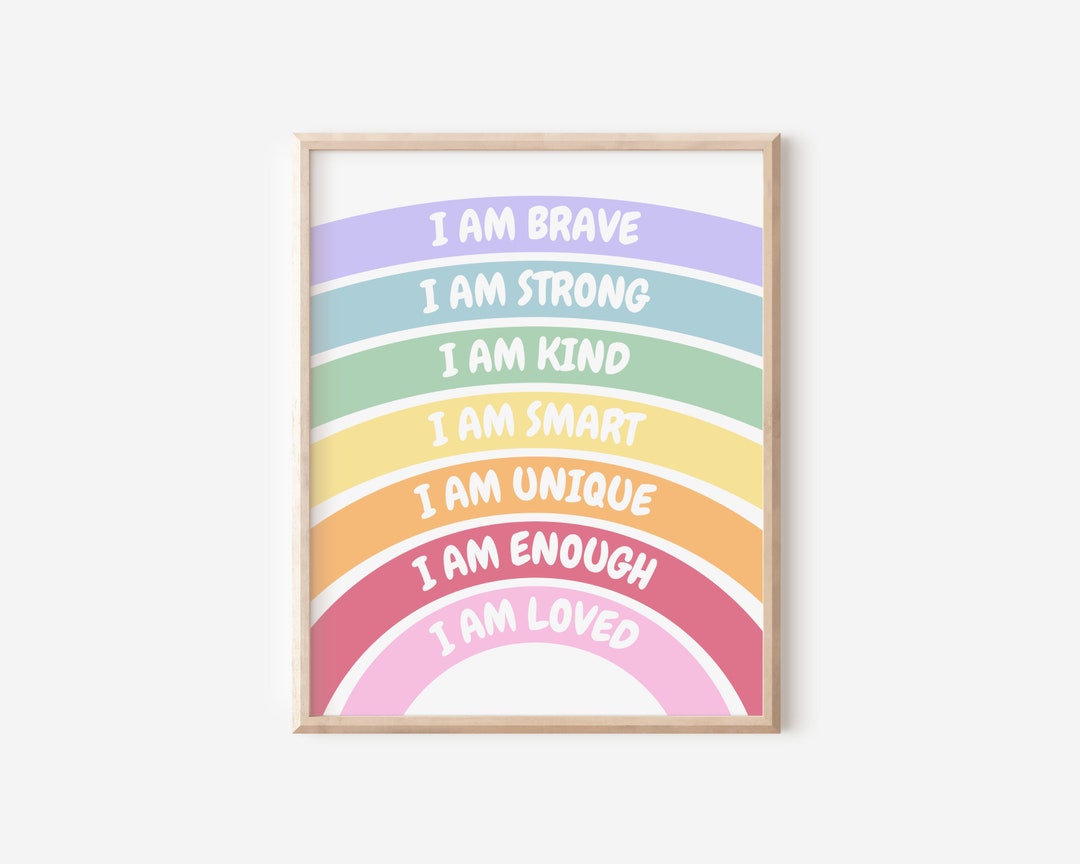 Rainbow Affirmations Wall Art | Affirmations Poster for Kids | I Am ...