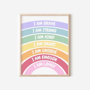Rainbow Affirmations Wall Art | Affirmations Poster for Kids | I Am ...