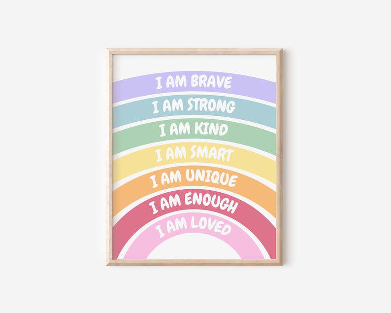 Rainbow Affirmations Wall Art | Affirmations Poster for Kids | I Am ...