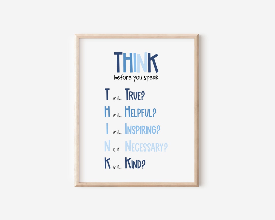 Think Before You Speak Poster, Classroom Rules, School Counselor Sign ...