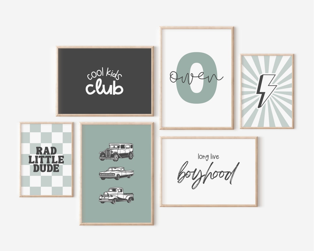 Retro Boy Room Posters Set of 6, Rad Little Dude, Nursery Decor ...