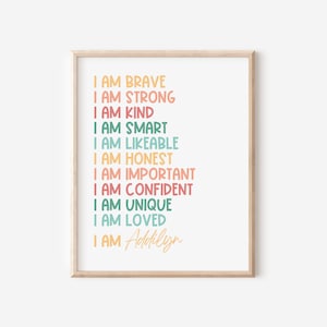 I Am, Positive, Affirmations, Personalized, Nursery Print, Childs Print ...