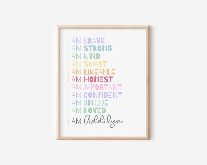 I Am, Positive, Affirmations, Personalized, Nursery Print, Childs Print ...