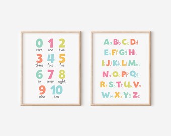 Educational Posters, Set of 3 Kids Prints, Neutral Alphabet Number ...