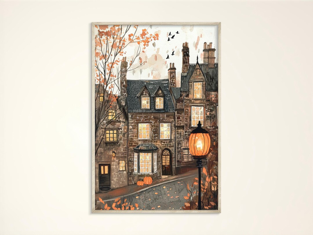 Cozy Edinburgh Autumn Art Print, Watercolor Scotland Poster, Warm ...