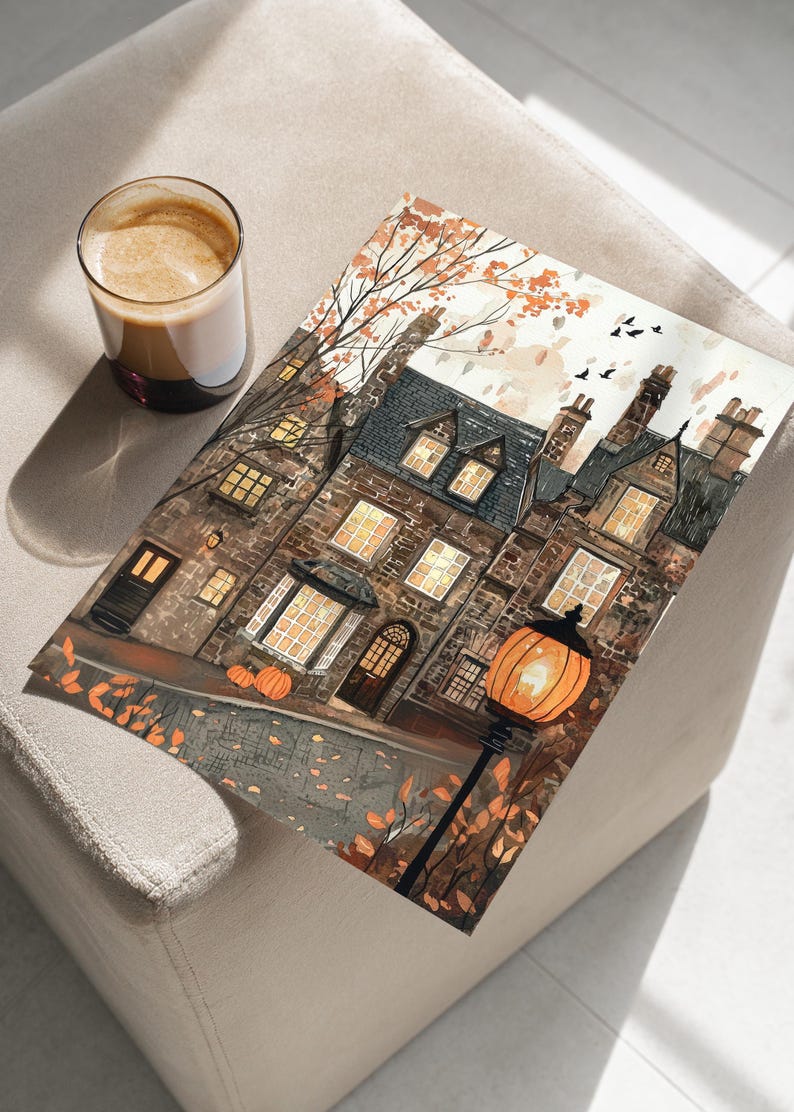 Cozy Edinburgh Autumn Art Print, Watercolor Scotland Poster, Warm ...