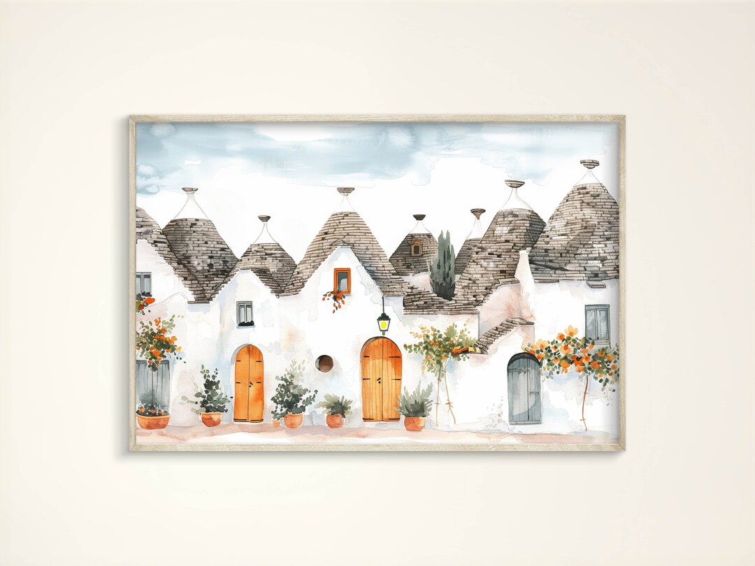 Trulli Houses Alberobello Art Print, Cozy Summer Puglia Poster, Happy ...