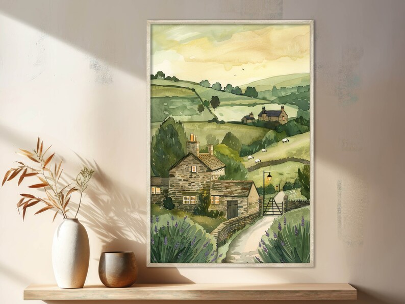 Cozy Yorkshire Dales Art Print, Watercolor England Landscape Poster ...