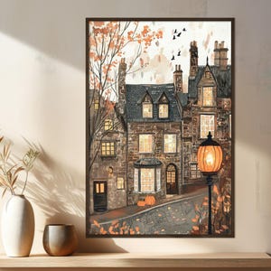 Cozy Edinburgh Autumn Art Print, Watercolor Scotland Poster, Warm ...