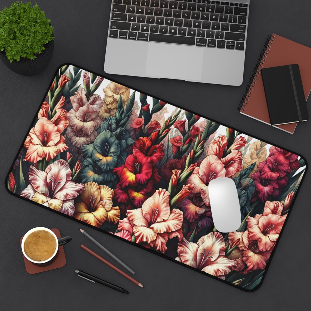 Birth Month Flower Desk Mat Gift August Gladiolus Large Gaming Floral ...