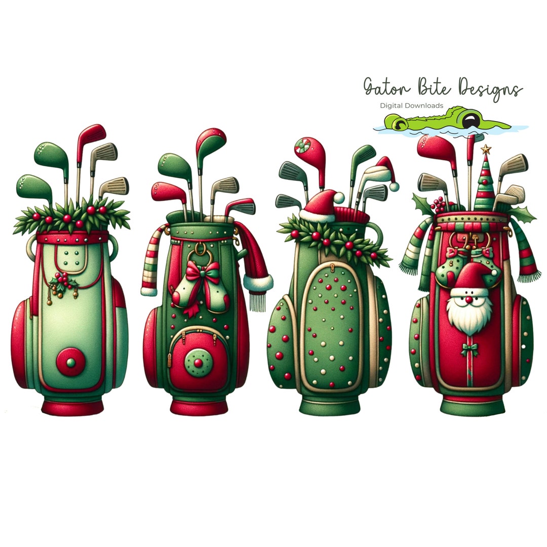 Christmas Golf Bags, Golf Lover, Golfing Theme Digital Download PDF PNG ...
