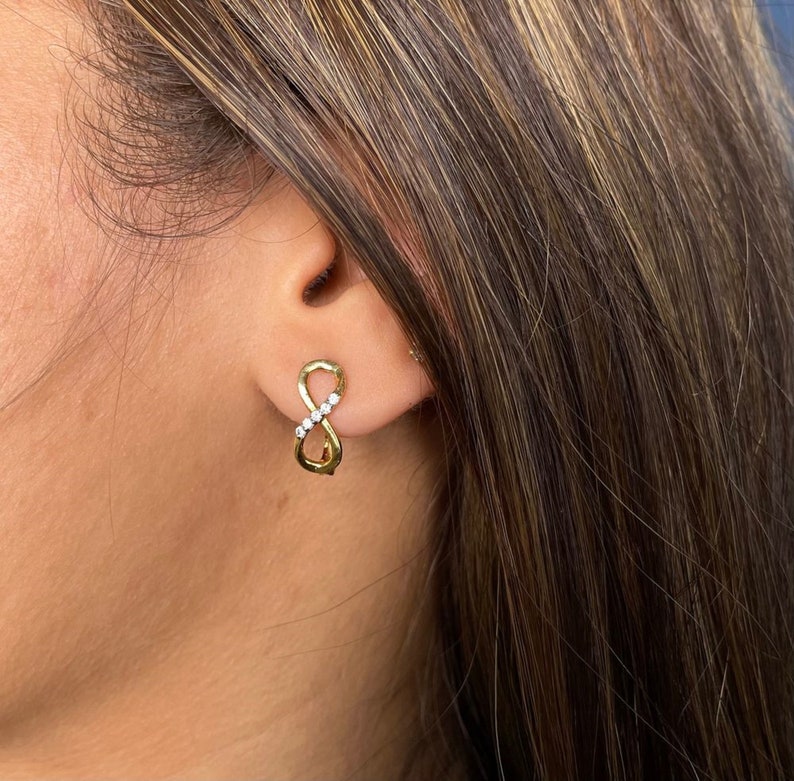 14K Gold Infinity Love Stud Earrings, Infinity Diamond Earrings, Infinite Love Earring, 14K Gold ...