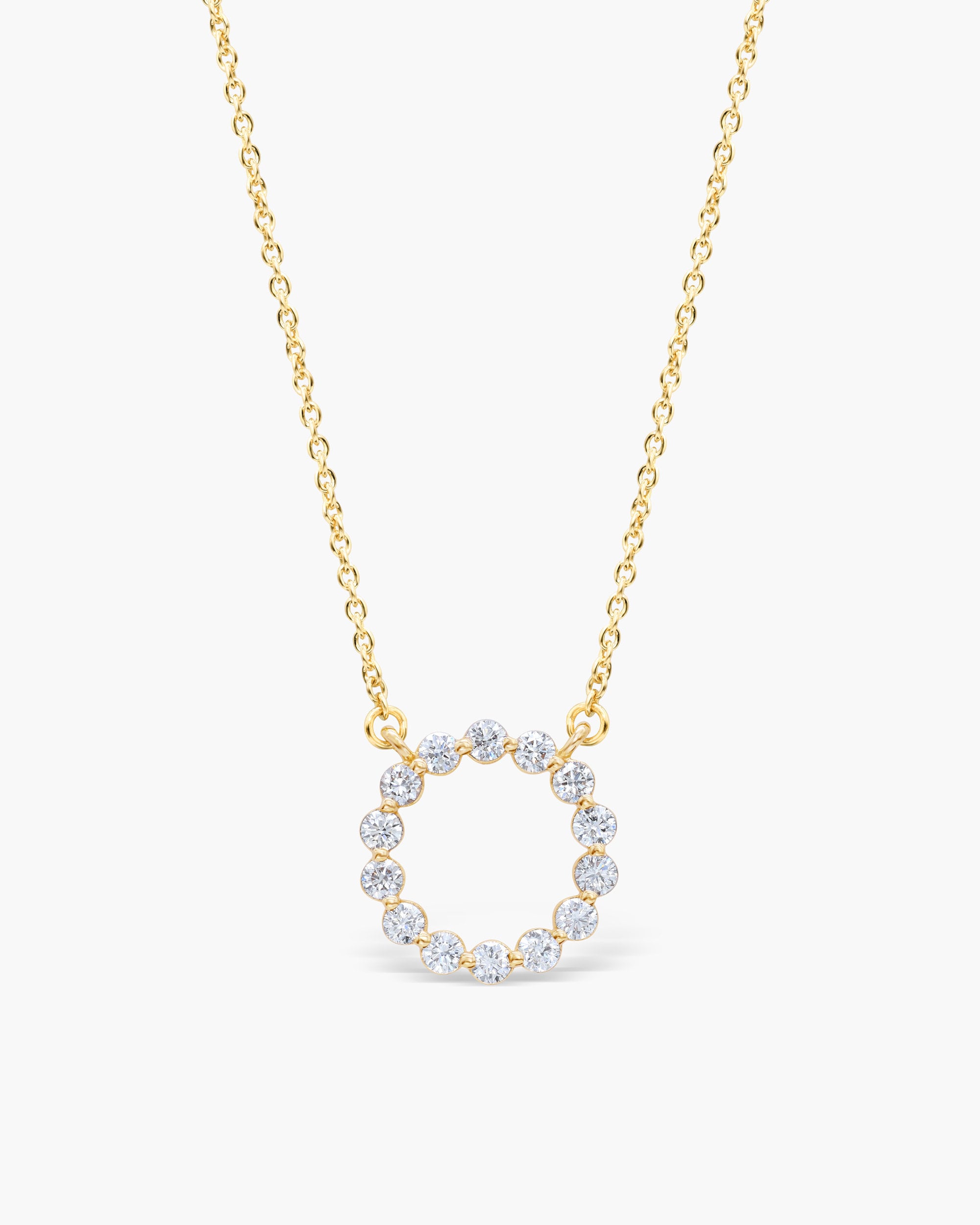 14K Solid Gold Circle Diamond Necklace Dainty Circle Round Necklace ...