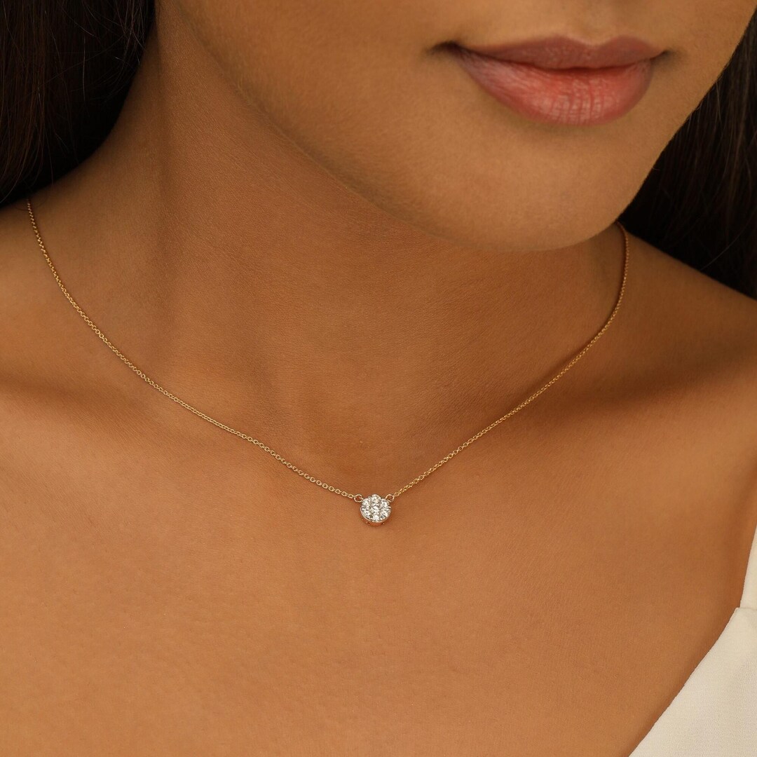 Attached Diamonds on Chain, 14K Gold Floating Diamond Necklace Vintage ...