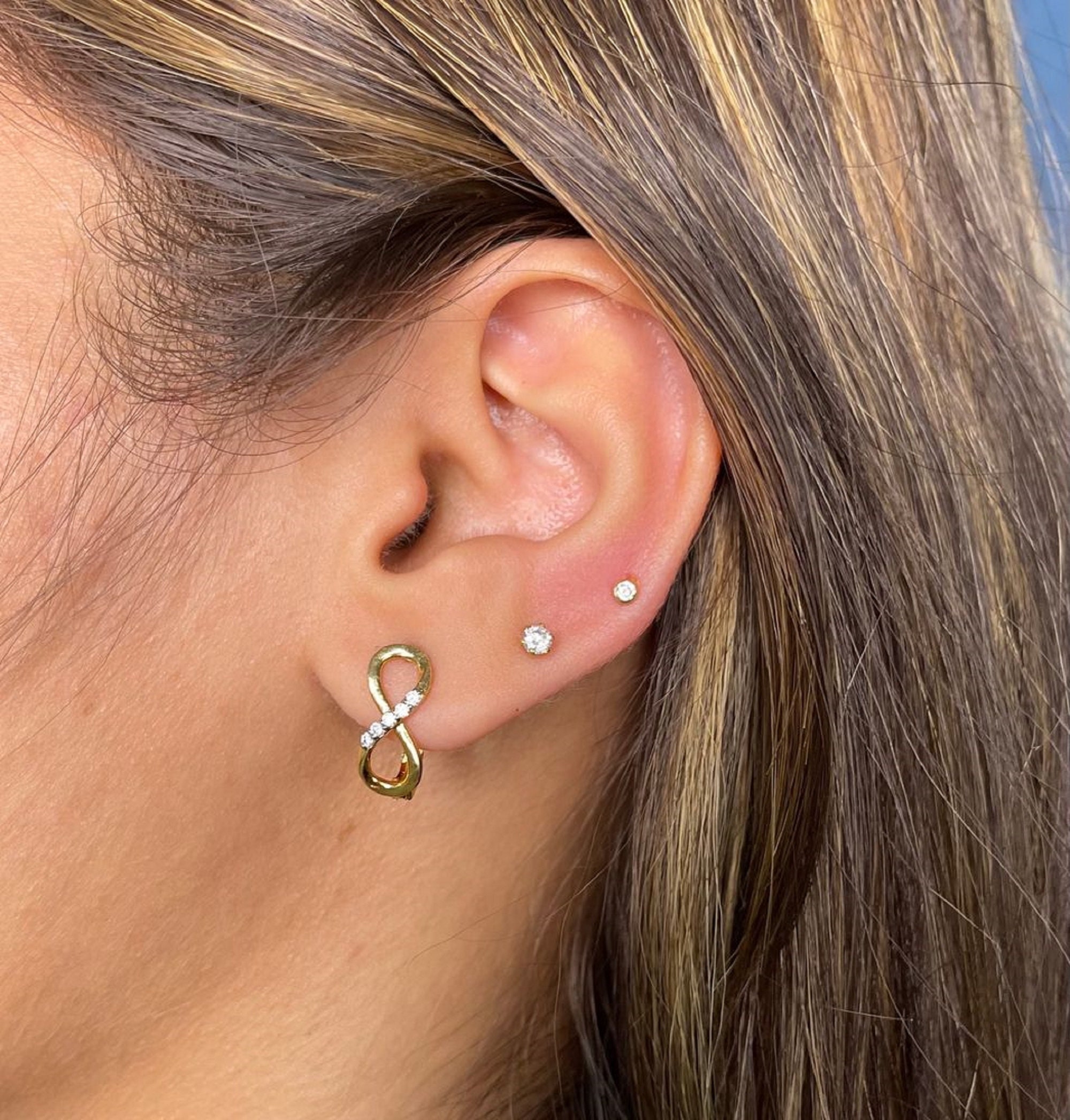 14K Gold Infinity Love Stud Earrings, Infinity Natural Diamond Earrings ...