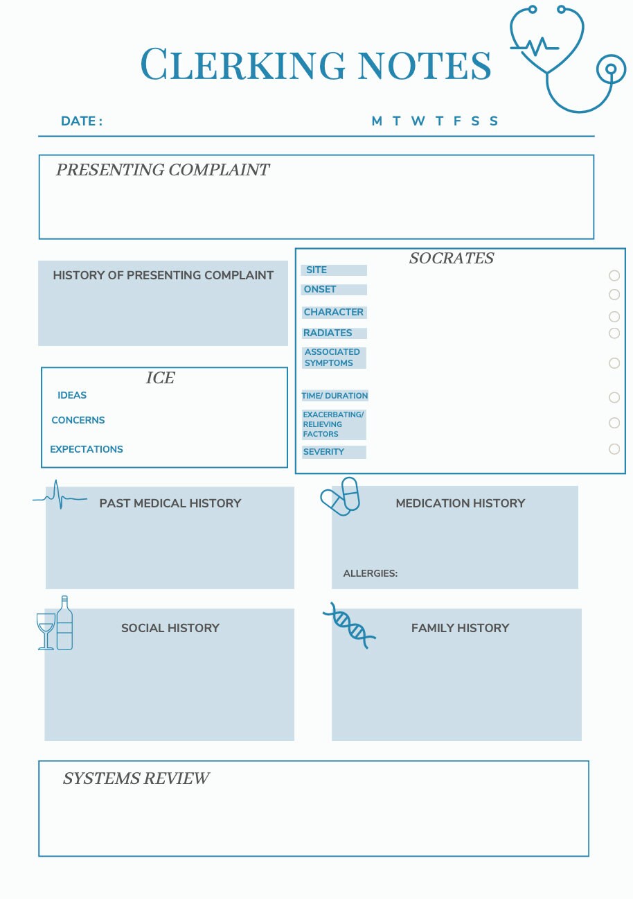 Blue Digital Medical Student Clerking Template Medical - Etsy
