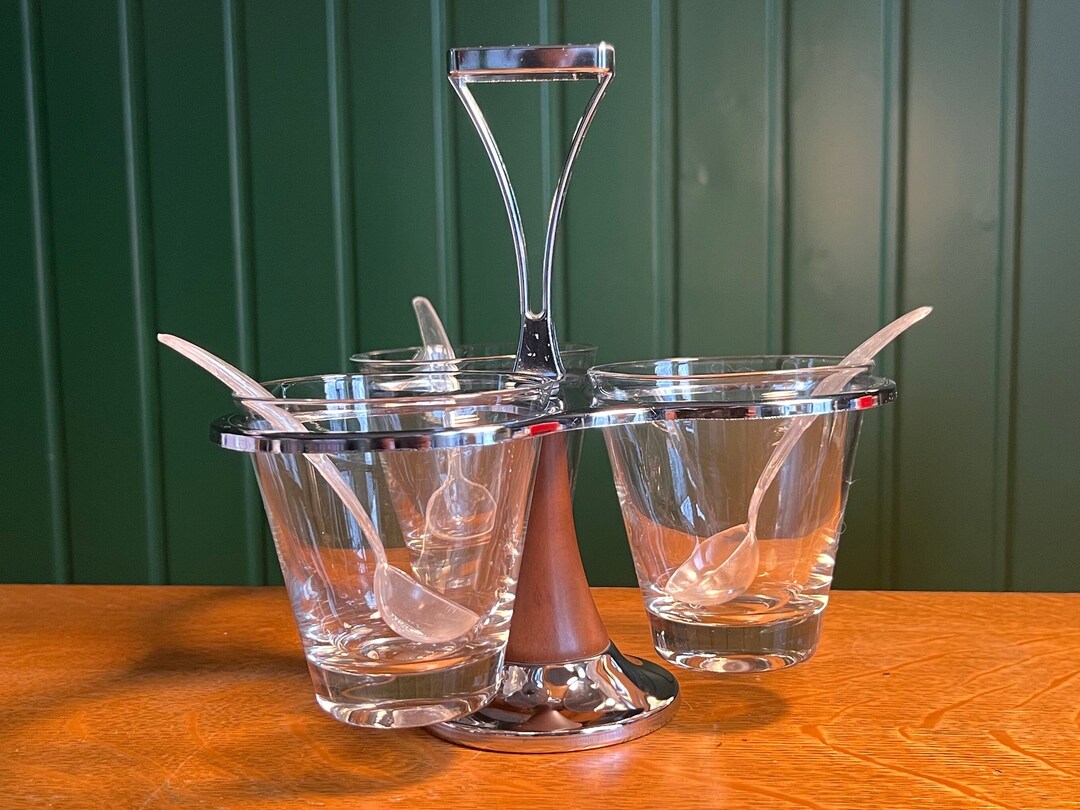 Milbern Mid-mod Glass, Chrome, & Wood Rotating Condiment Server - Etsy