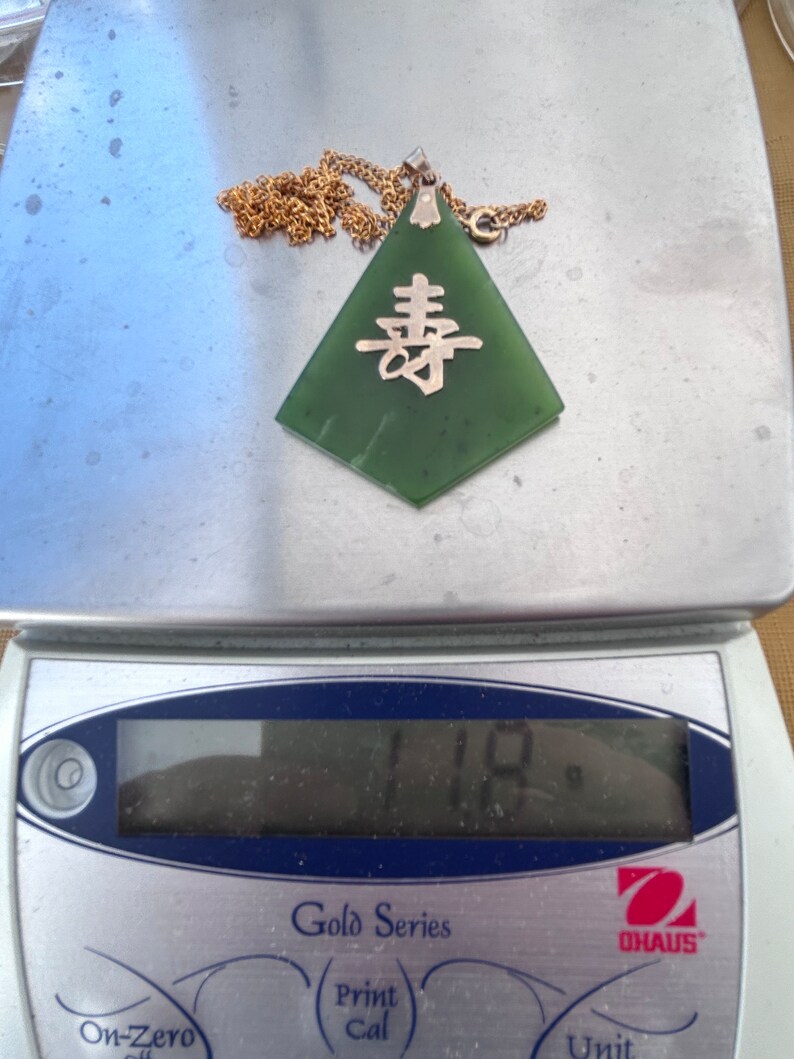 Vintage Chinese Jade With Symbol Oblong 14KT Over Sterling Vermeil ...