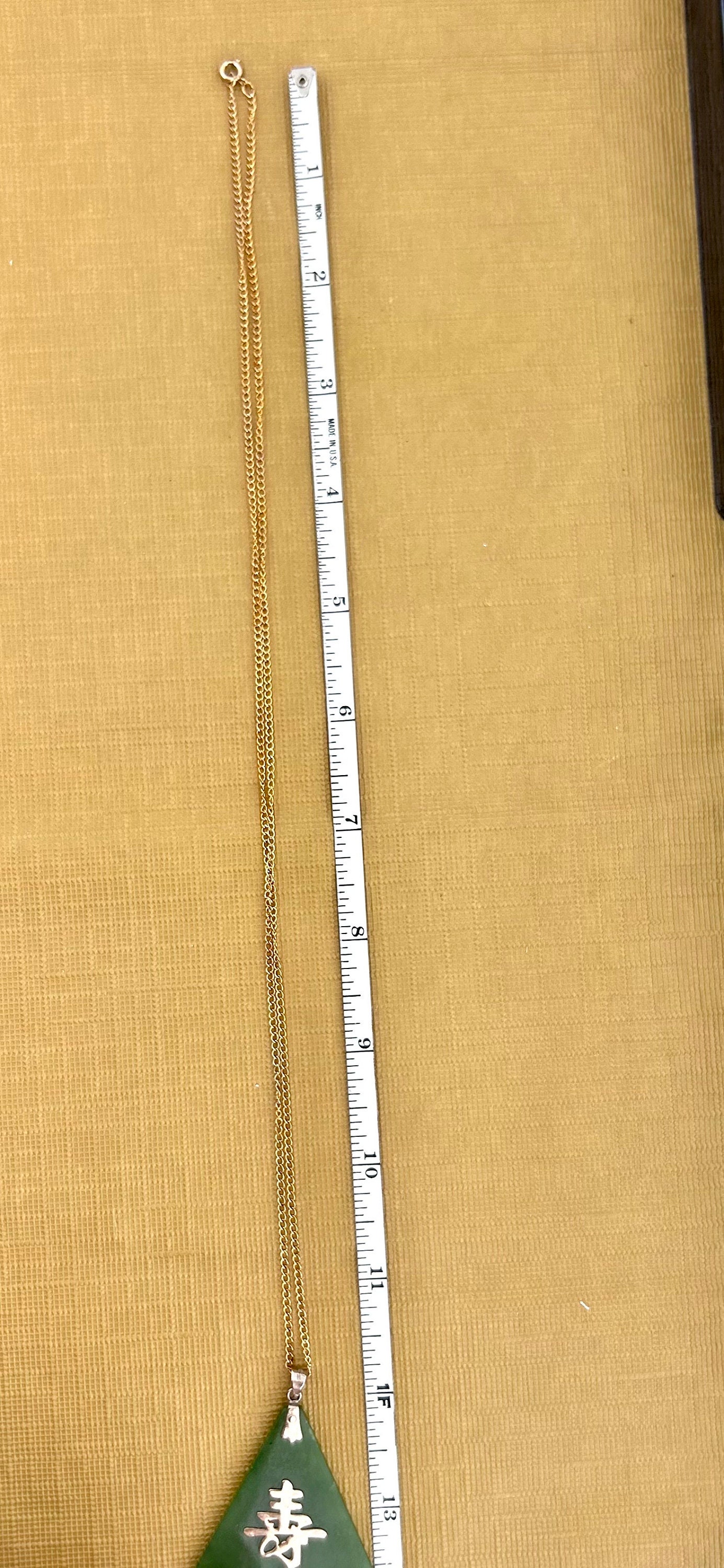 Vintage Chinese Jade With Symbol Oblong 14KT Over Sterling Vermeil ...