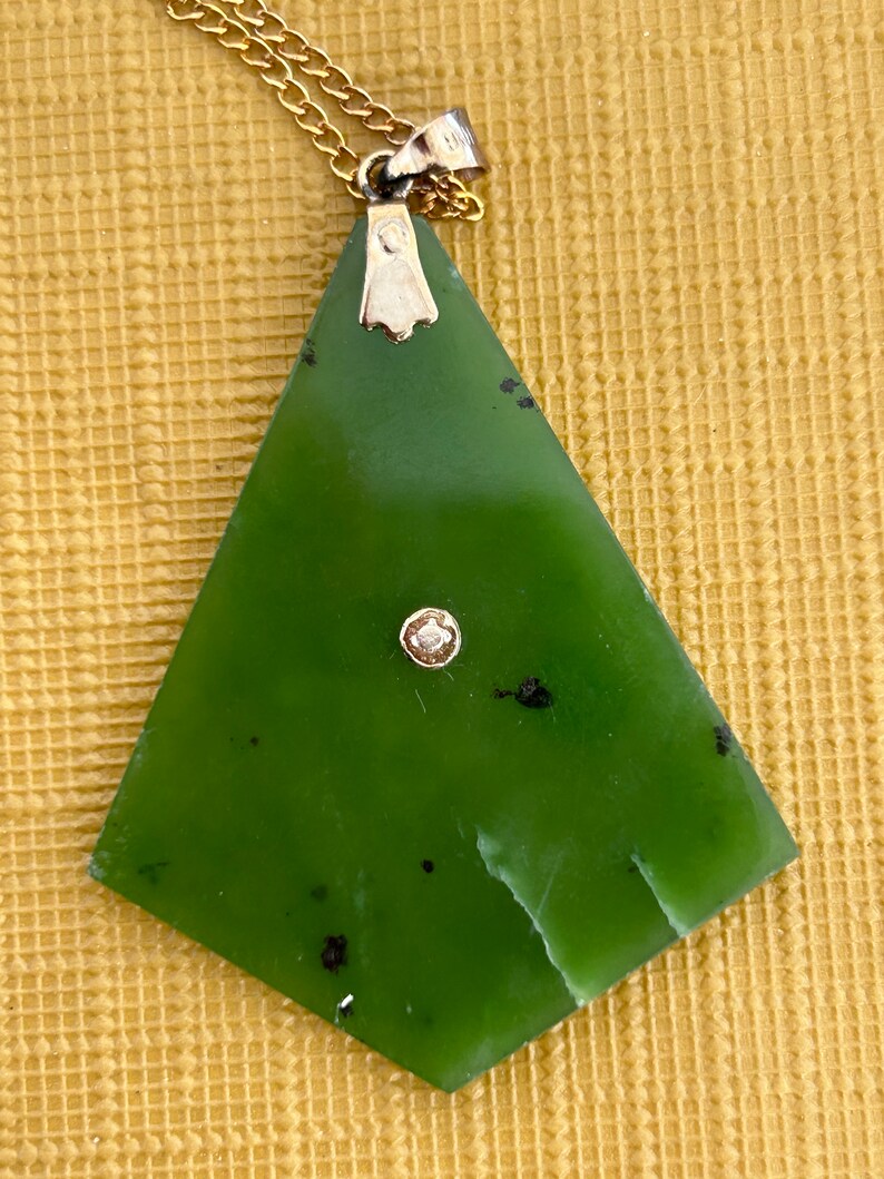 Vintage Chinese Jade With Symbol Oblong 14KT Over Sterling Vermeil ...