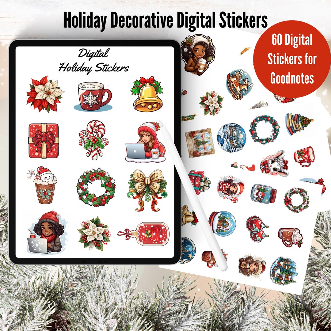 Christmas Themed Digital Sticker Kit, Holiday Stickers, December 2023 ...