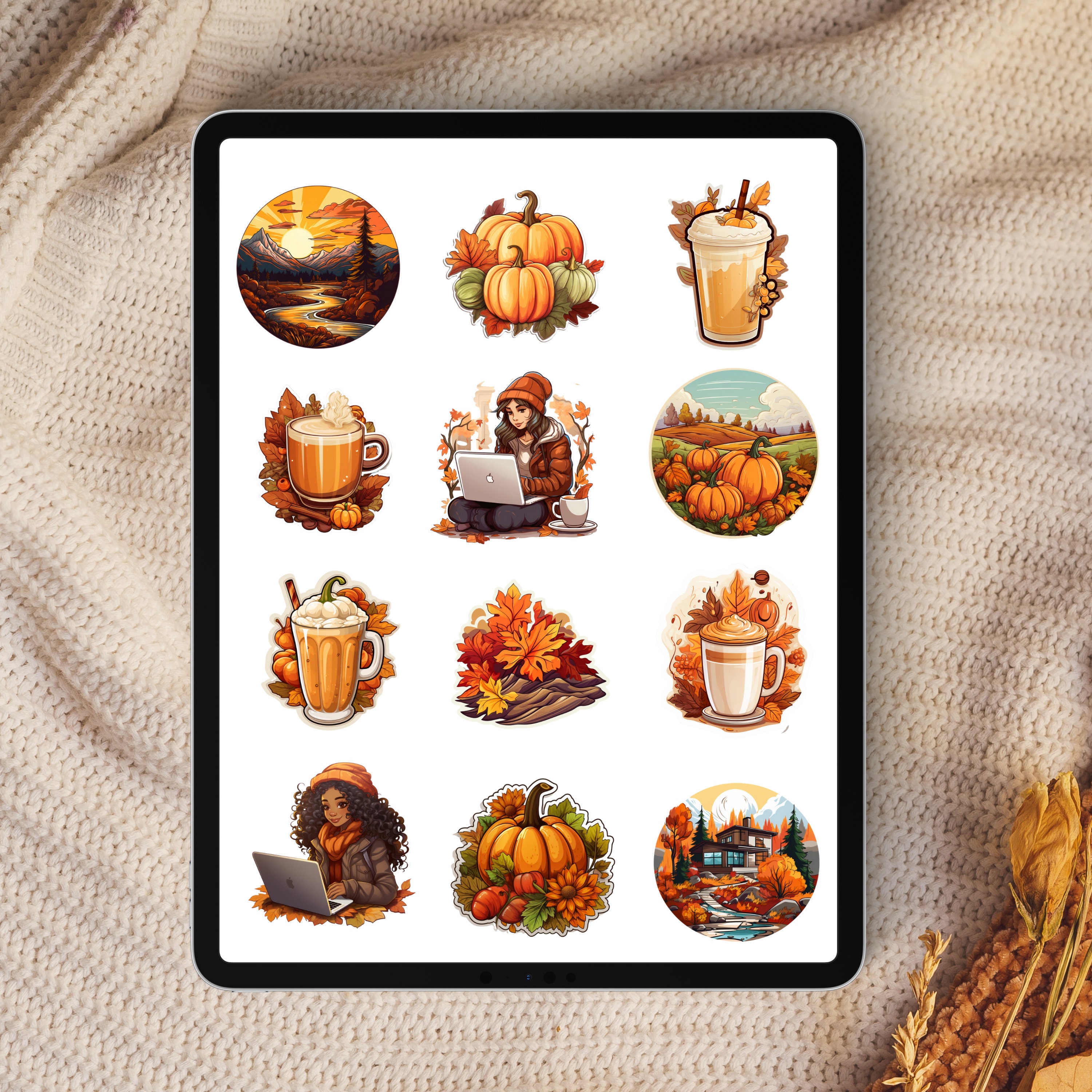 Fall Stickers, Autumn Digital Stickers, Pumpkin Spice Stickers, Digital ...