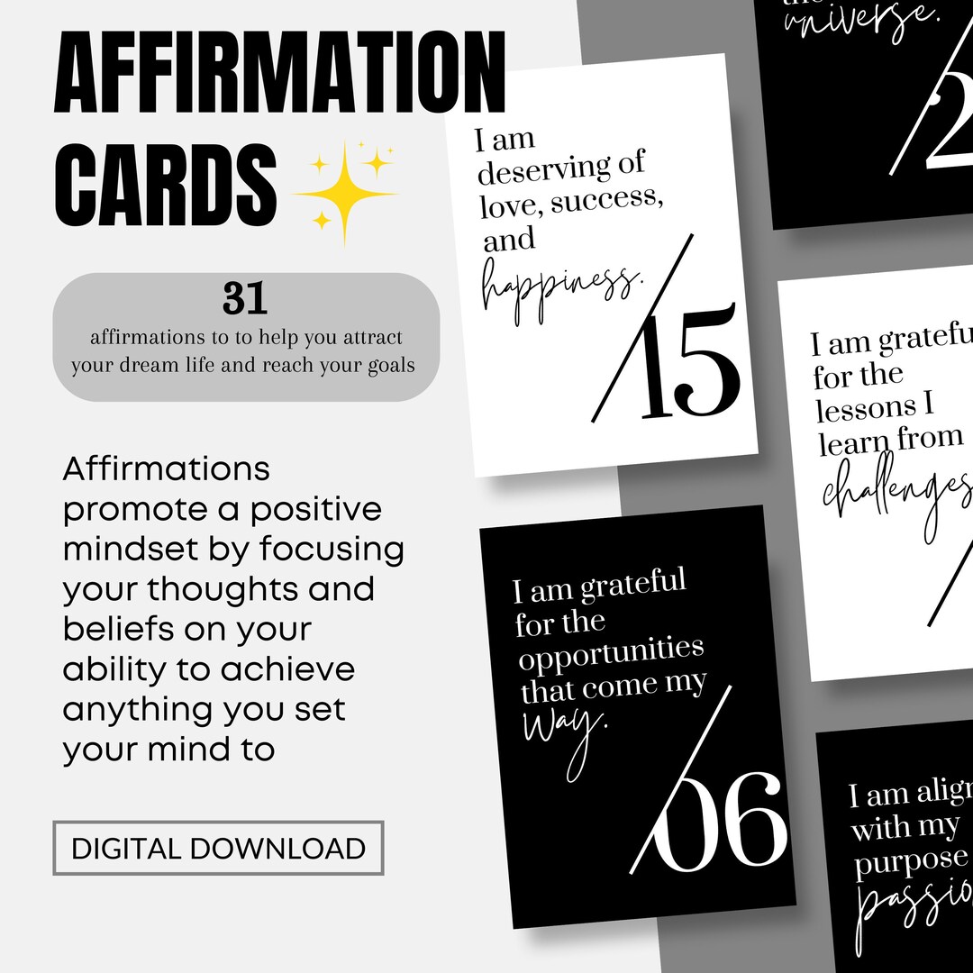Affirmation Cards Printable Positive Digital Affirmation Cards I Am