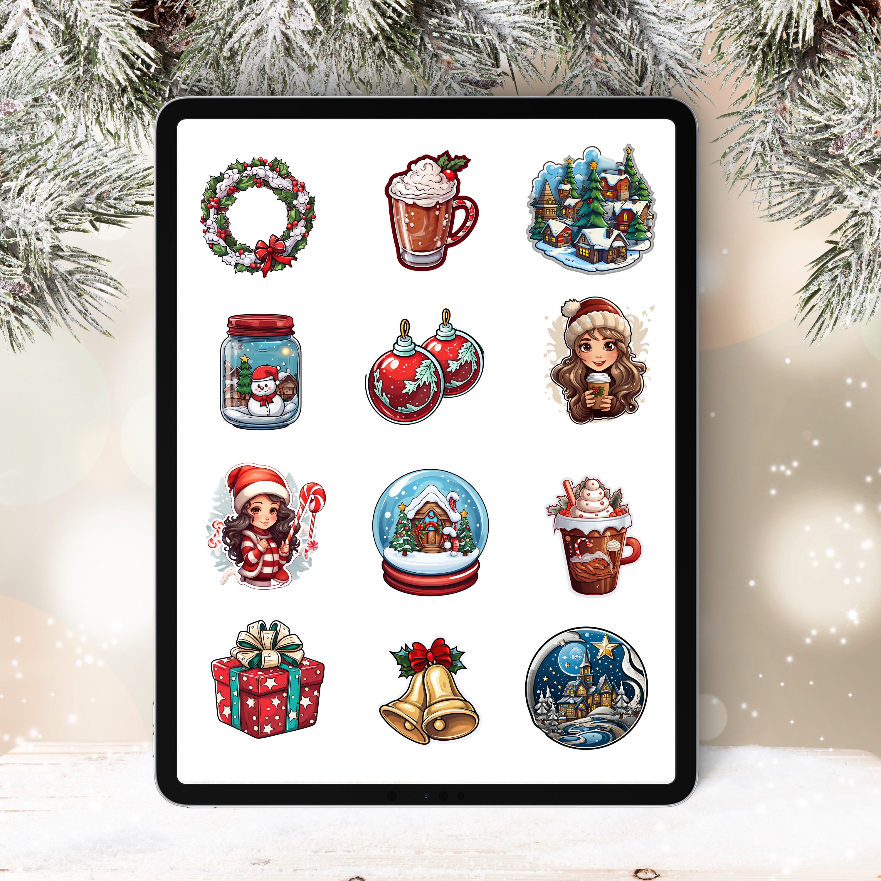 Christmas Themed Digital Sticker Kit, Holiday Stickers, December 2023 ...