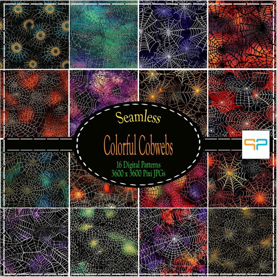 Colorful Cobwebs: 16 Seamless Halloween Pattern Collection - Etsy