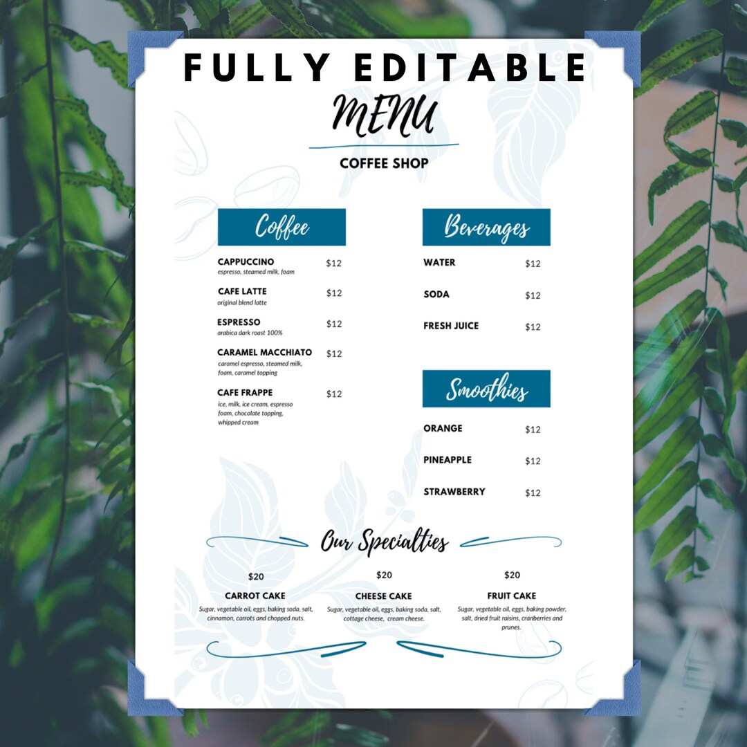 Coffee Menu Coffee Menu Board Editable Coffee Menu Template - Etsy