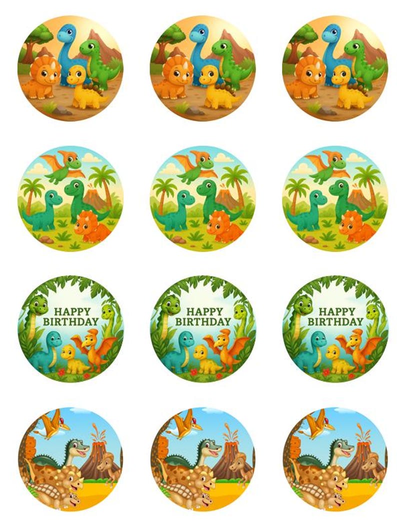 Dinosaur Edible Images Treat Toppers Cupcake Oreo Toppers 1" 2 ...
