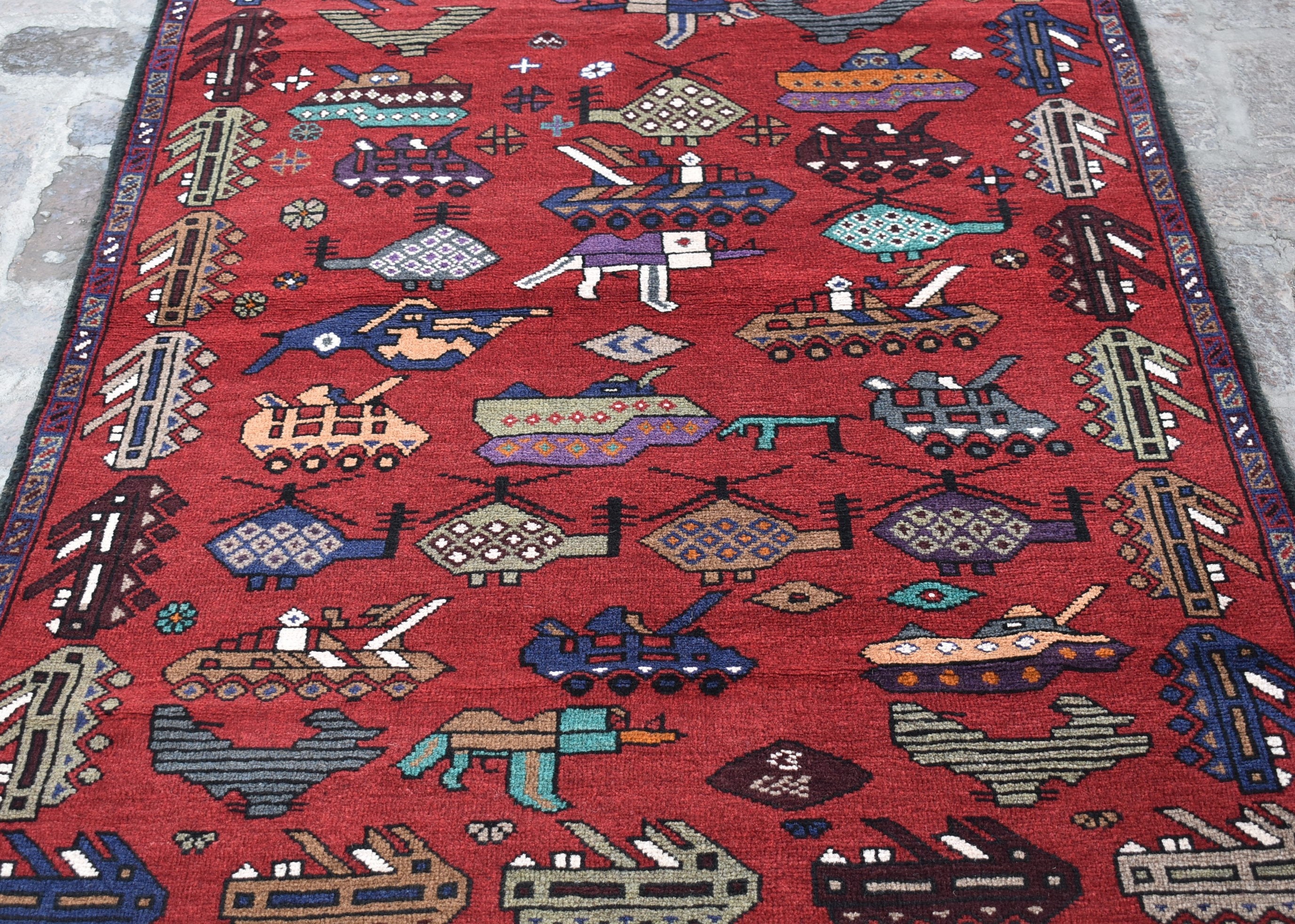 4x6'6 Handmade Afghan War Rug 4x6 Vintage Tribal Baluch Pictorial Rug ...