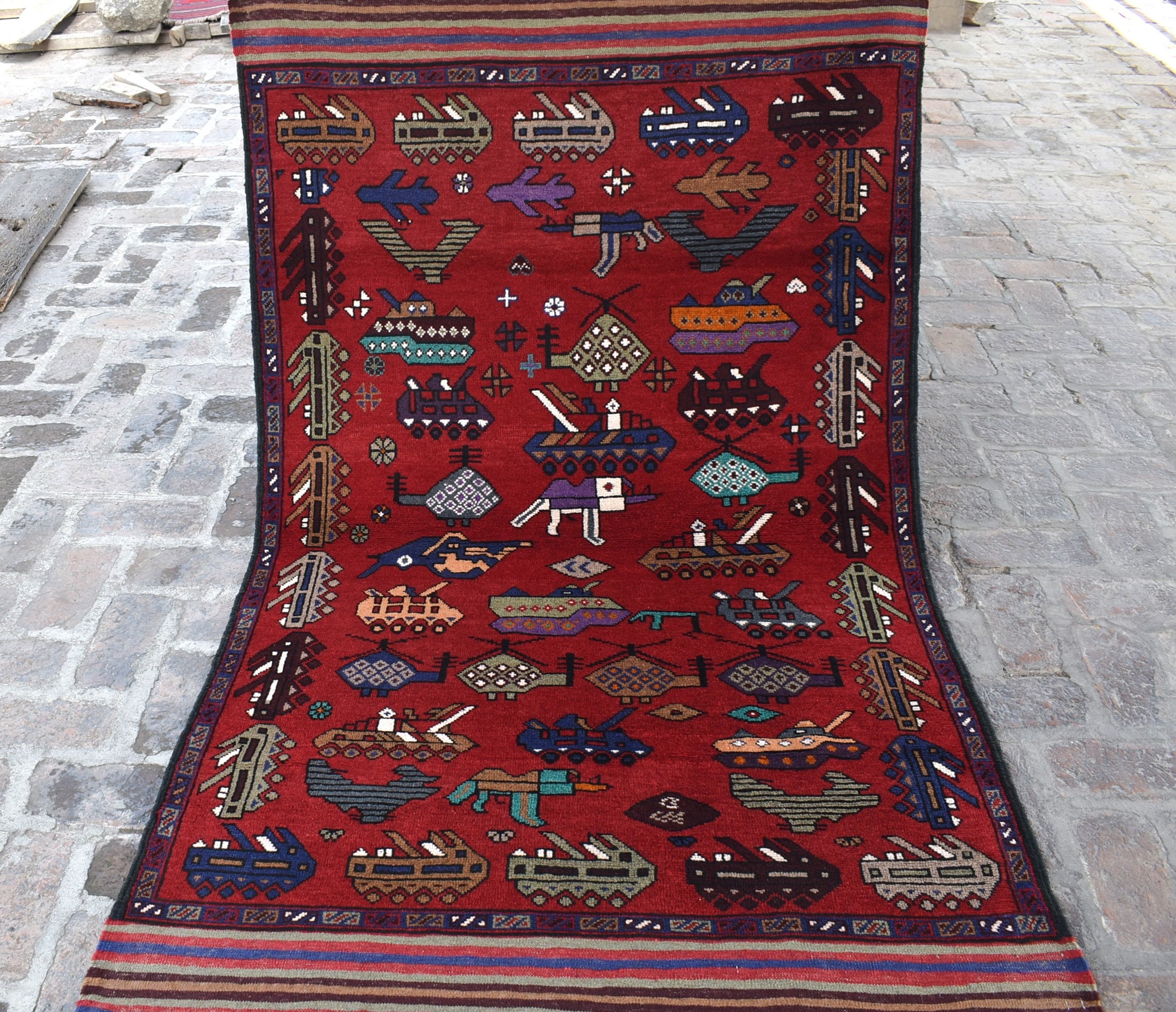 4x6'6 Handmade Afghan War Rug 4x6 Vintage Tribal Baluch Pictorial Rug ...