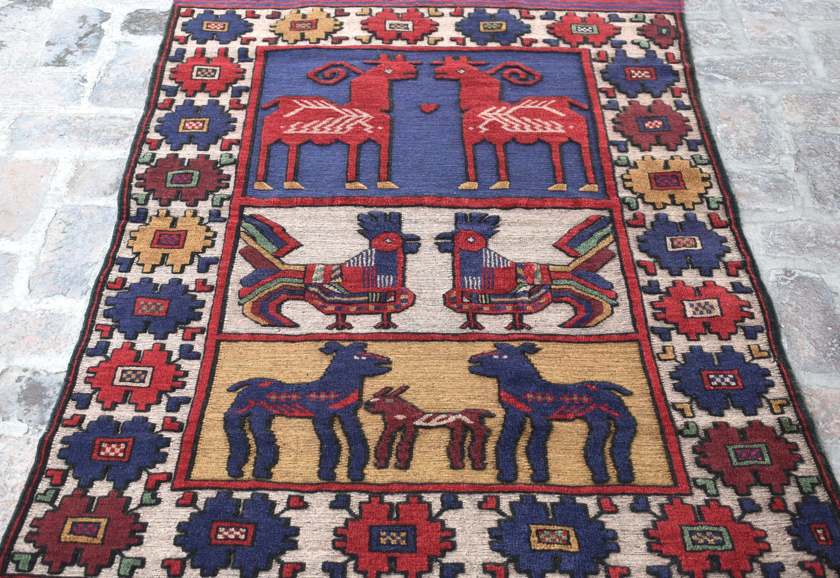3'8 X 6 Ft Vintage Pictorial Rug, Afghan Tribal Area Rug, Handmade Wool ...