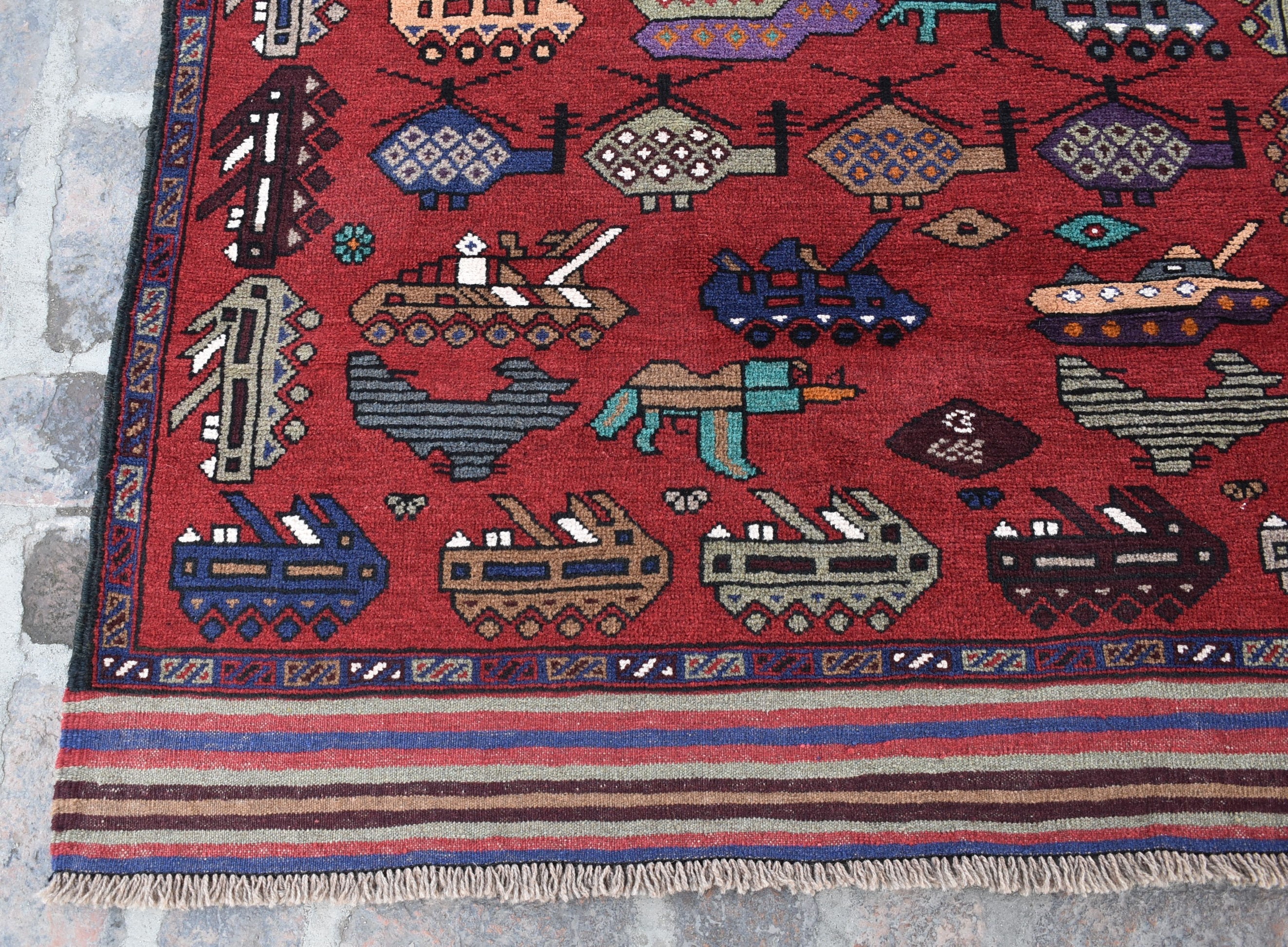 4x6'6 Handmade Afghan War Rug 4x6 Vintage Tribal Baluch Pictorial Rug ...