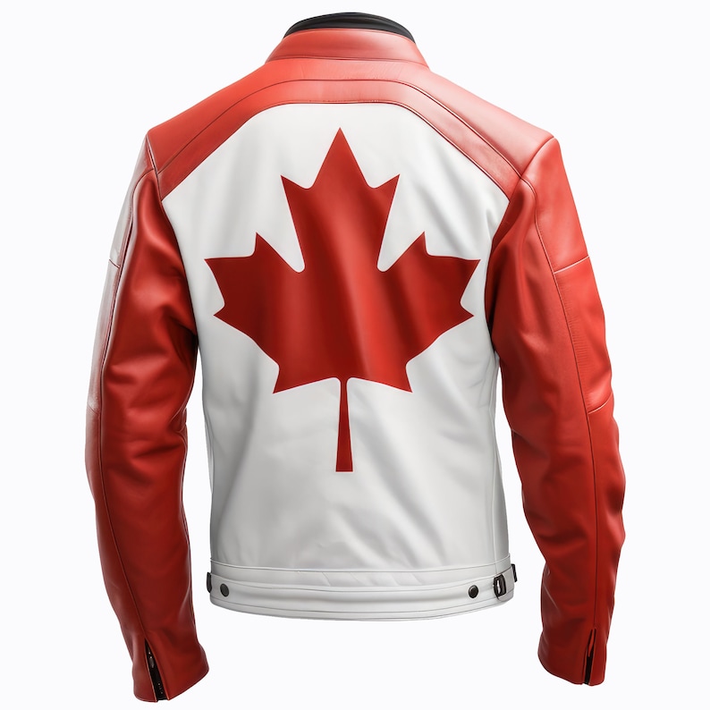 Mens Leather Jacket Inspired by Canada Flag Casual Motorcycle Zipper ...