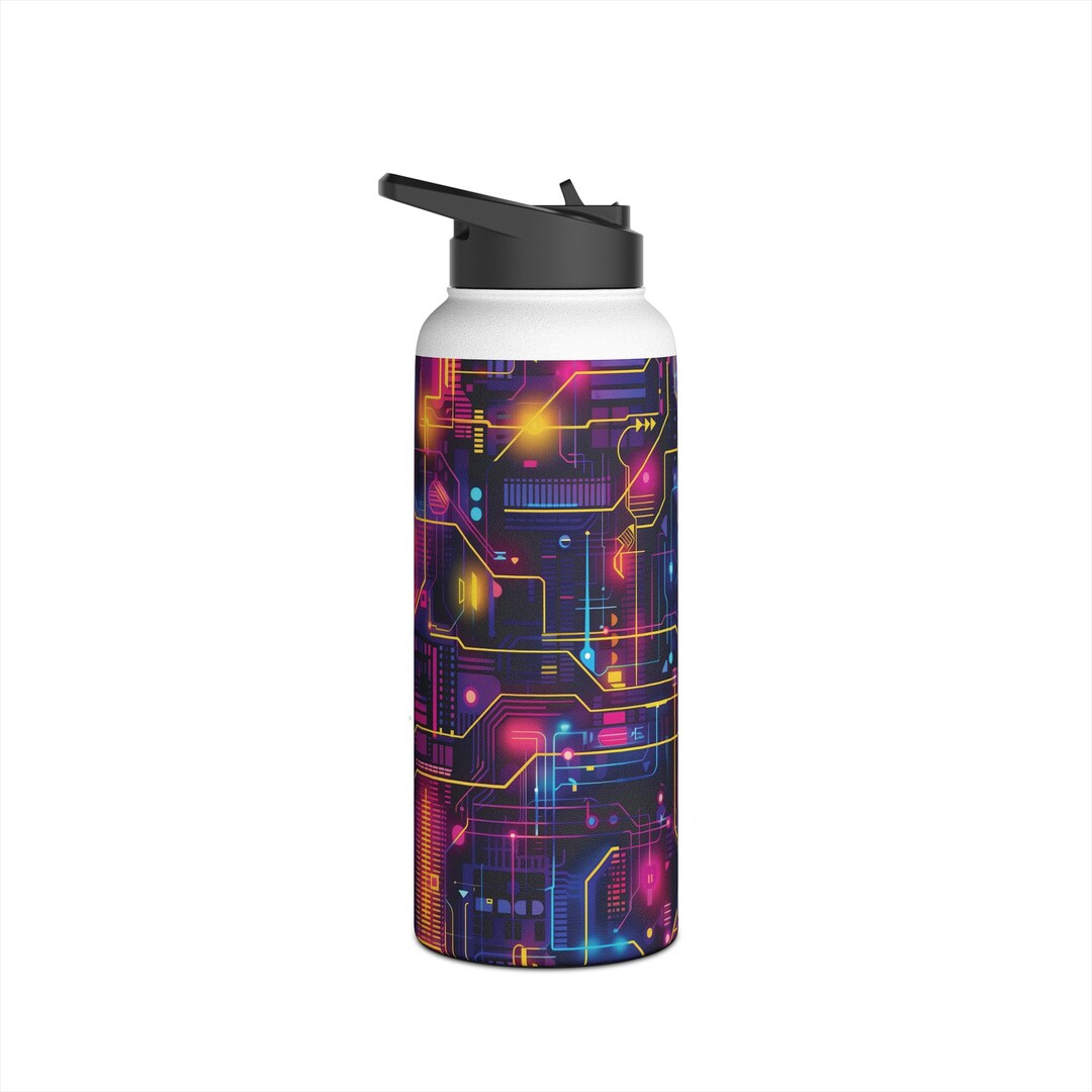 Cyberpunk Neon Vibrant Pattern Stainless Steel Water Bottle With Twist ...