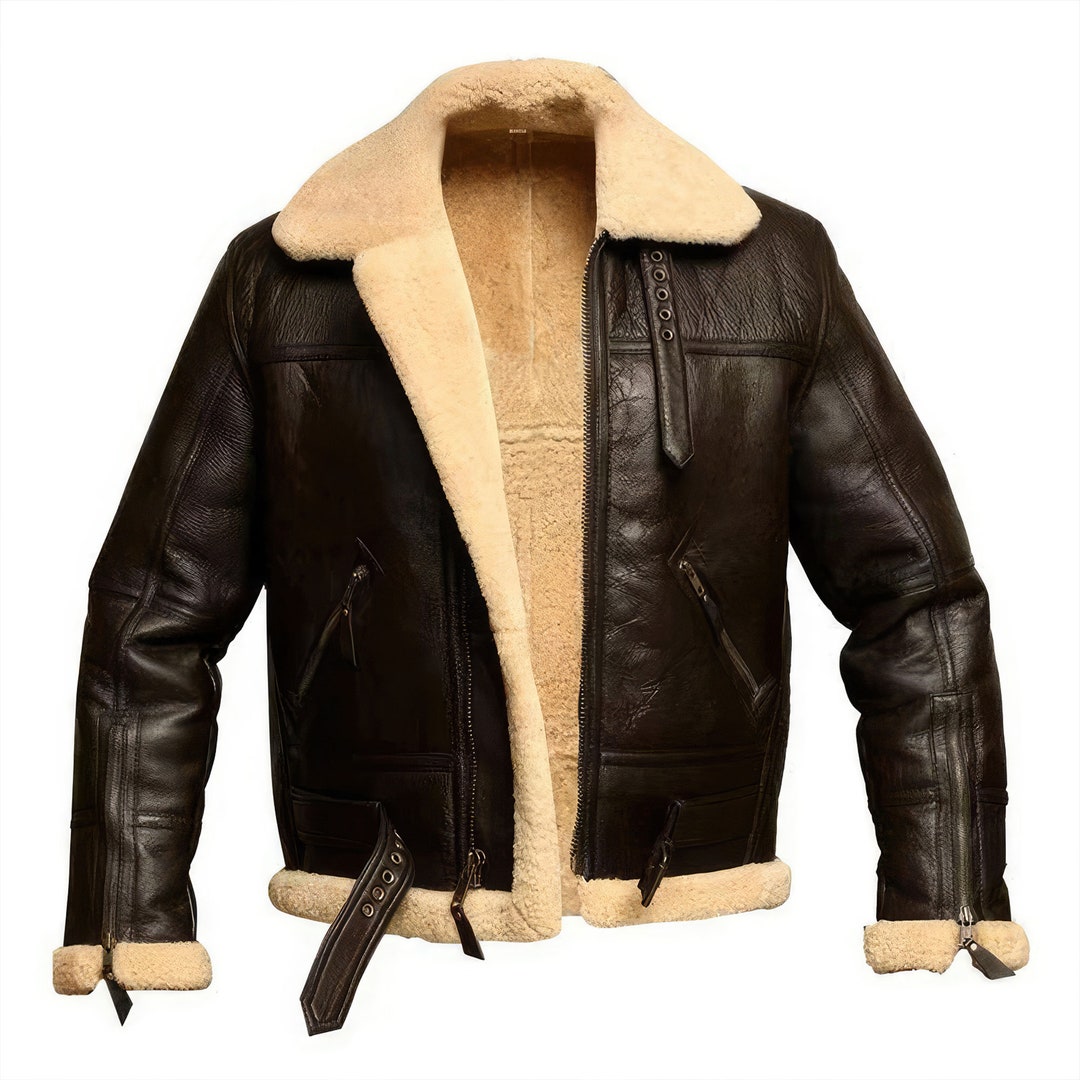 Mens Motorcycle Sheepskin Bomber Jacket Men Thick Collar Casual Coats Streetwear Genuine Leather ...
