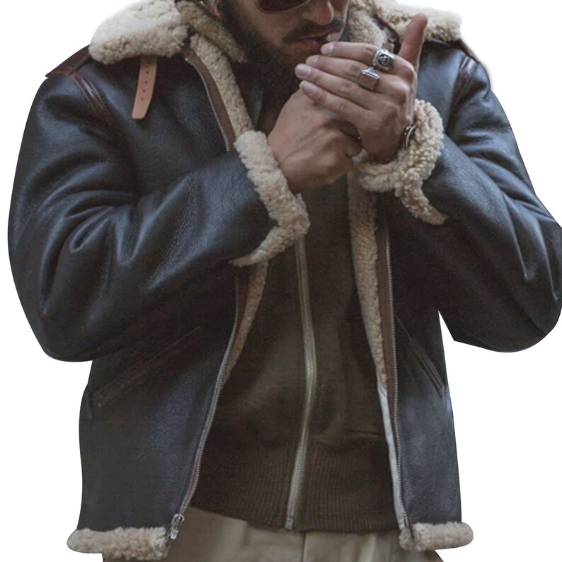 Men B6 Bomber Jacket Aviator Real Shearling B6 Pilot Bomber Leather ...