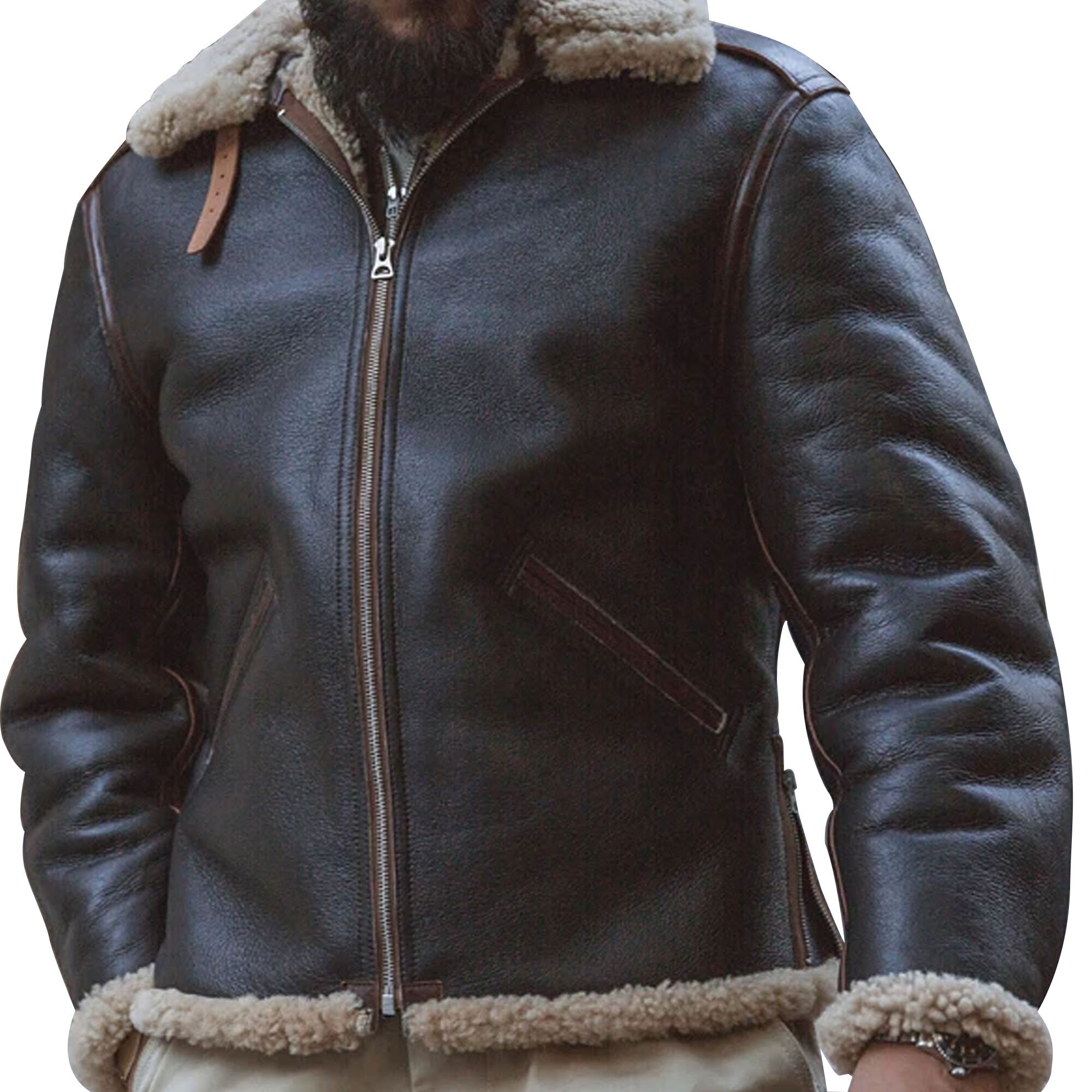 Men B6 Bomber Jacket Aviator Real Shearling B6 Pilot Bomber Leather ...
