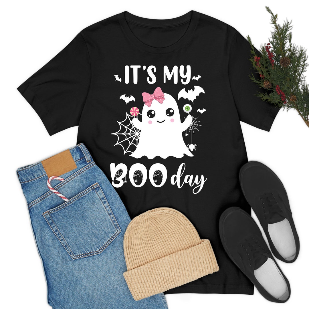 Funny Its My Boo Day Cute Birthday Ghost Pink Bow Funny Halloween T ...