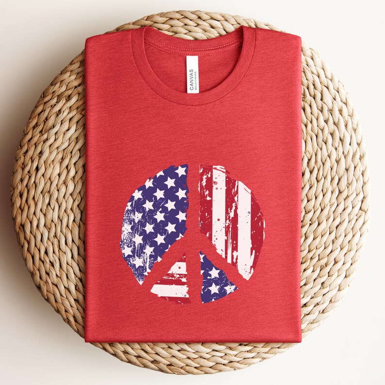 Unisex Red White And Blue Patriotic Peace T Shirt American Pride Fourth