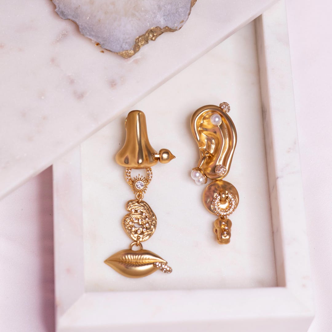 Vintage Gold Anatomy Human Ear Bijoux Earrings, Celebrity Runway ...