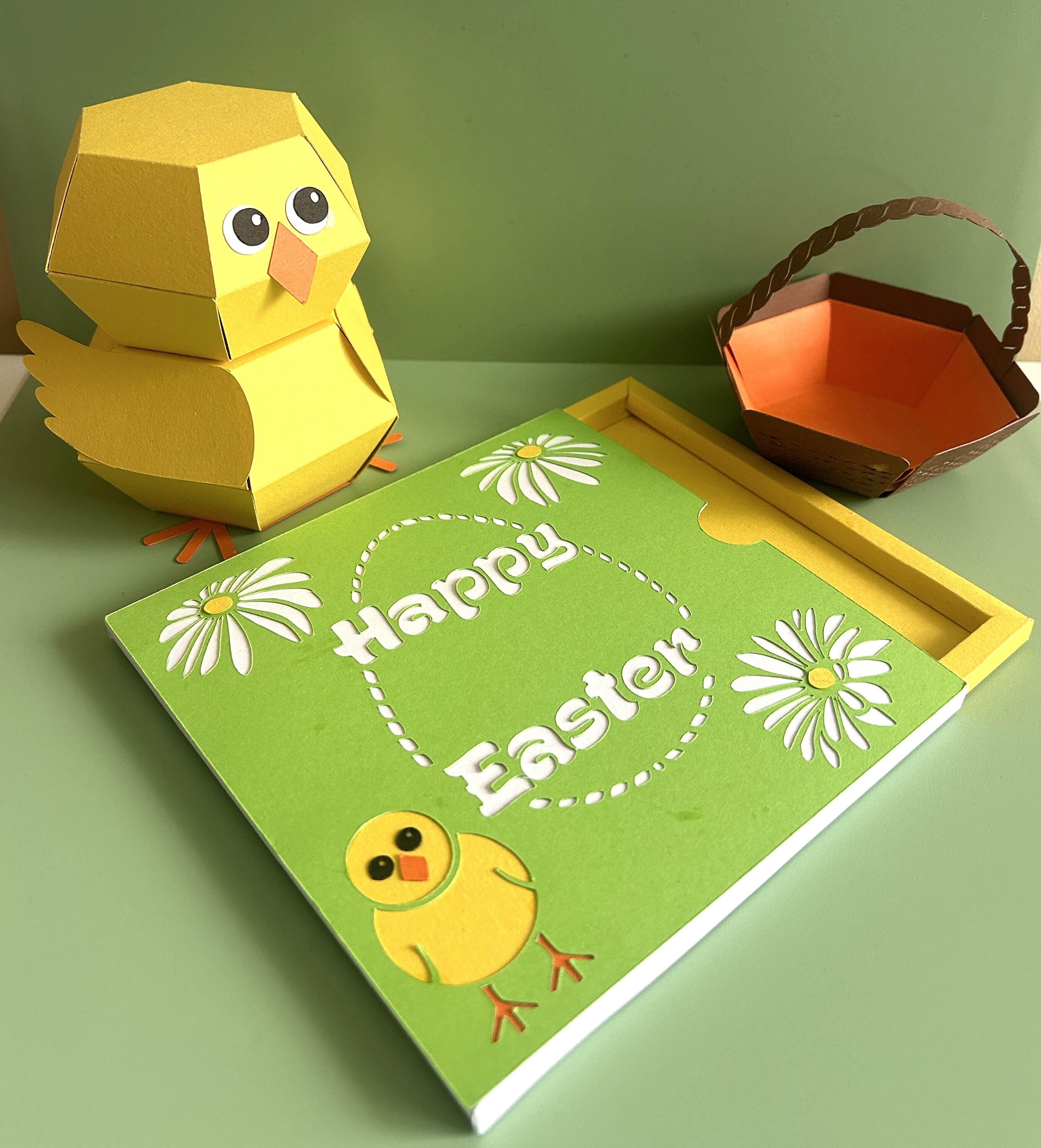 Pop-up Chick and Basket, SVG Files, Easter Card/decoration, Folds Flat ...