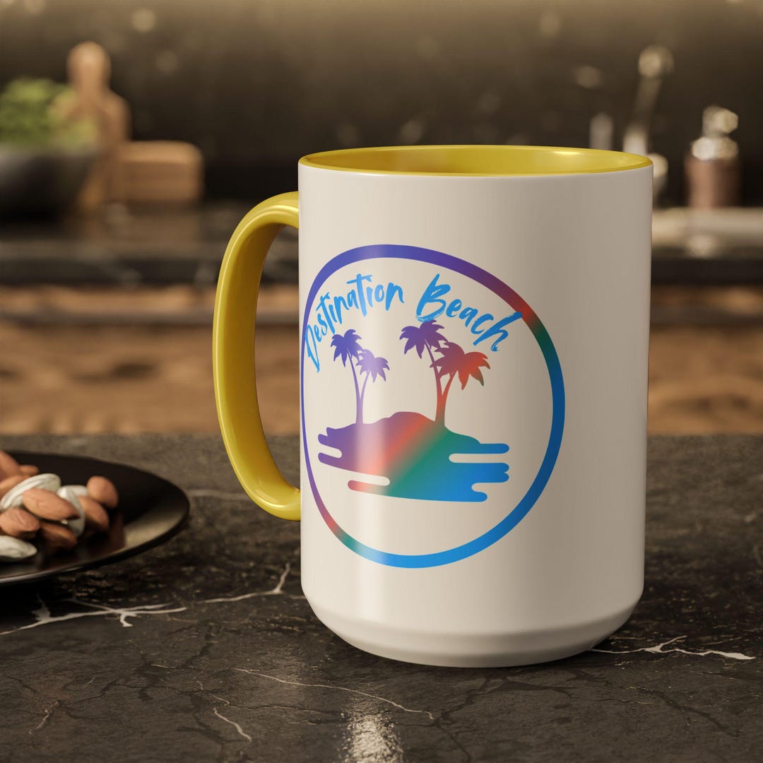 Ceramic Mug, Beach Destination Logo, Colorful Coffee Cup - Etsy