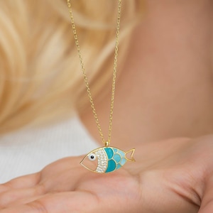 Blue Fish Necklace, 925 Sterling Silver, Tiny Fish Pendant, Silver Fish ...