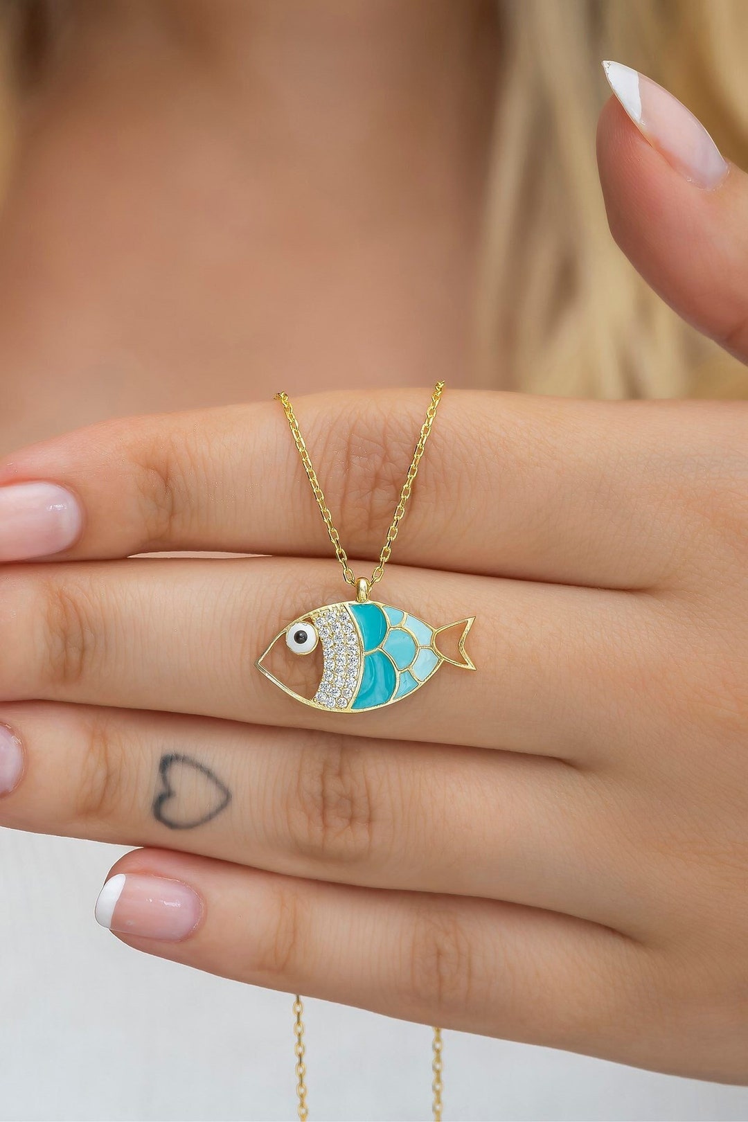 Blue Fish Necklace, 925 Sterling Silver, Tiny Fish Pendant, Silver Fish ...